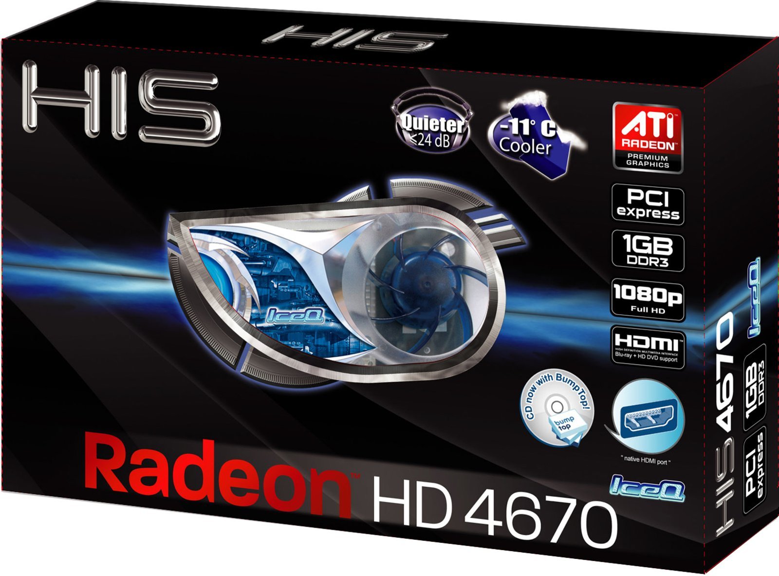 HIS H467QS1GH Radeon HD 4670 IceQ HDMI Dual DL-DVI HDCP 1 GB 128bit DDR3 PCI Express 2.0 X16 Video Card Retail (RoHS)