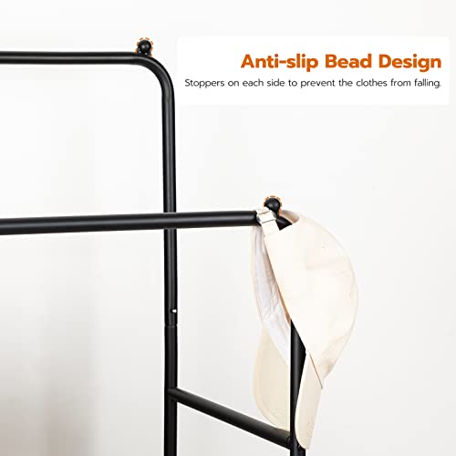 HOOBRO Garment Rack, Rolling Clothing Rack with Shelf, Heavy Duty Double Rods Clothes Rack on Wheels, Hanging Rack for Clothes, Shoes,Storage Display, BF22LY01