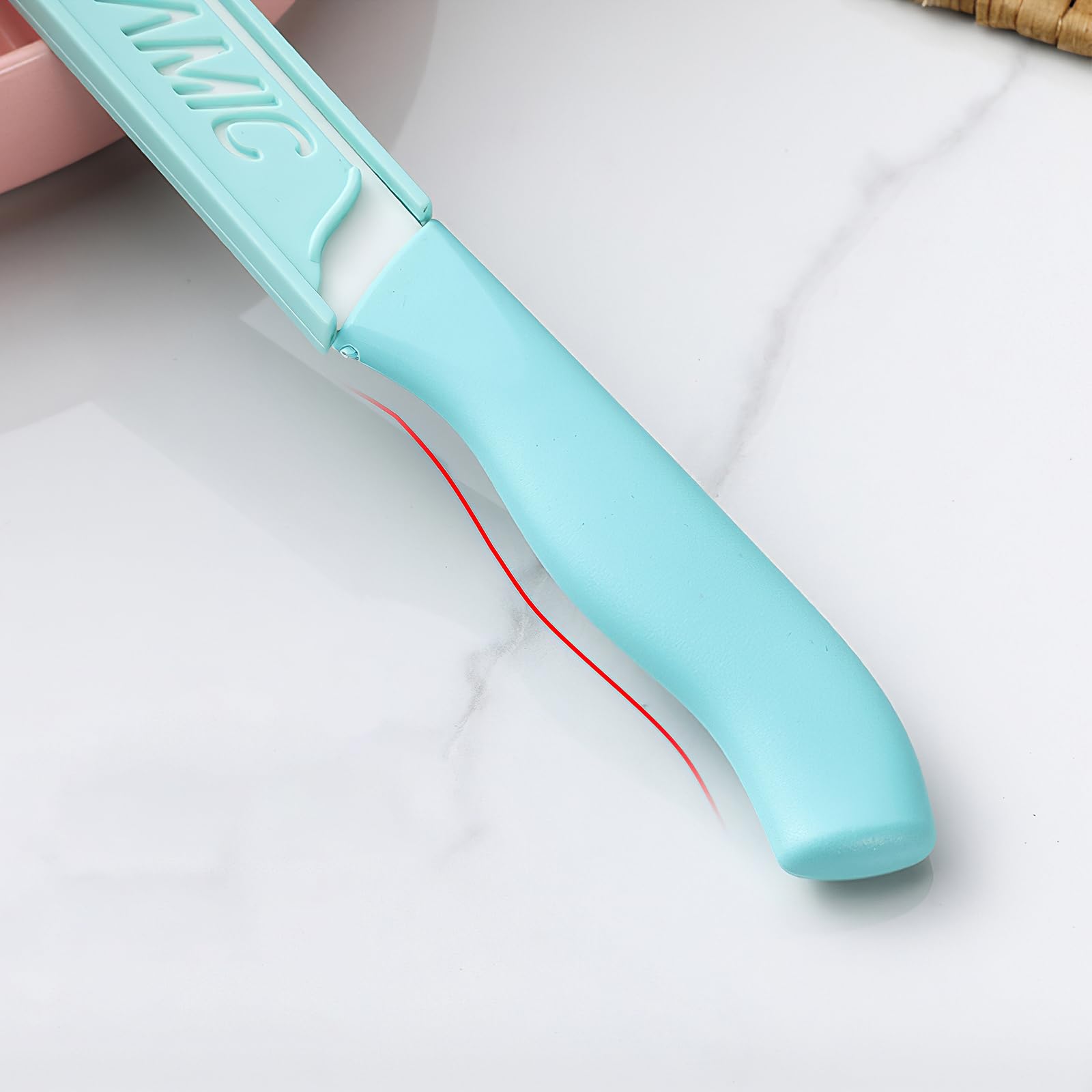 DUFEIMOY 3 Inch Ceramic Knife Set, Small Paring Knives Set of 3, Sharp Kitchen Knives with Sheath, Bright Colored Blue, Green, Pink Knife