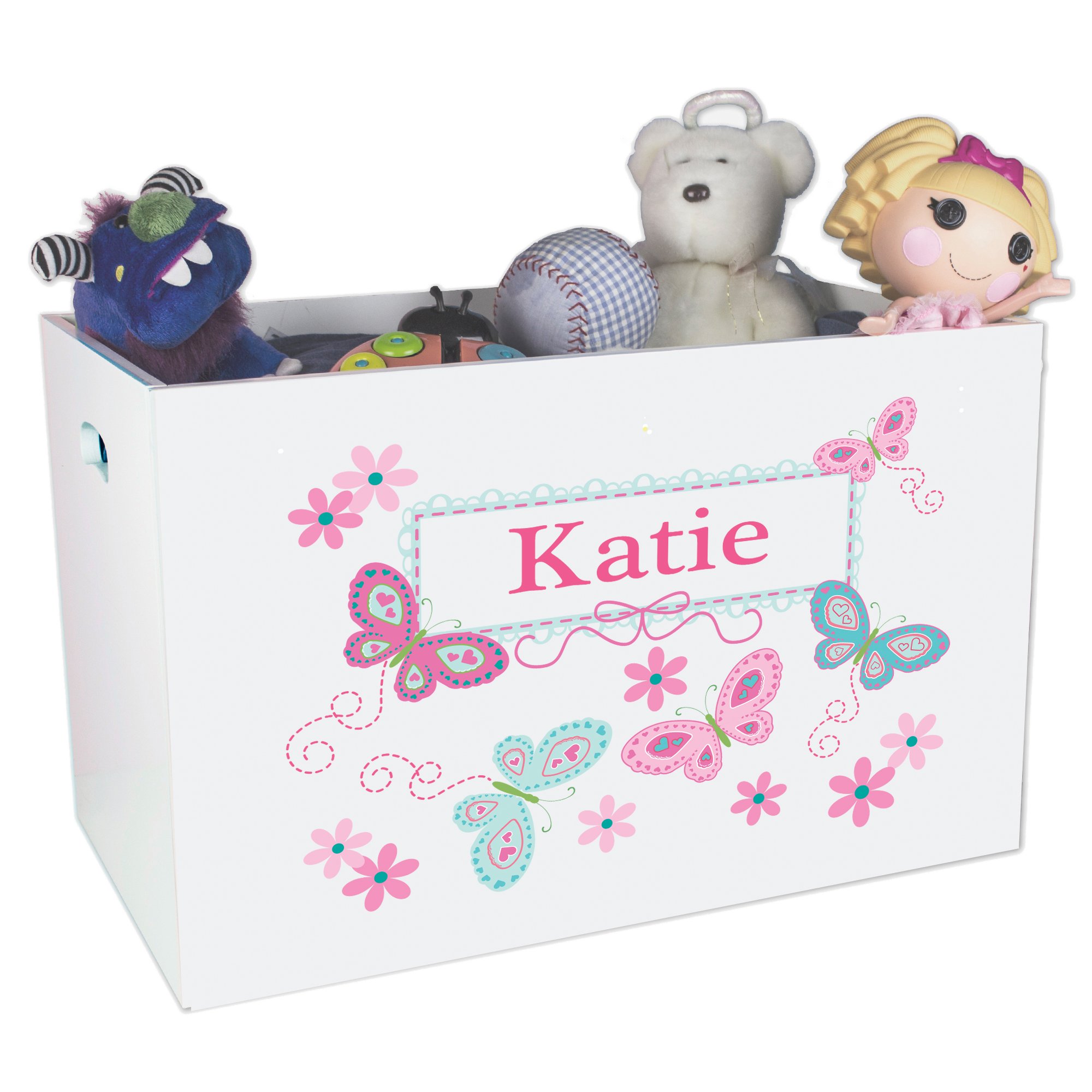 My Bambino Personalized Toy Storage Box and Bin Newborn Gift (Aqua Butterflies)