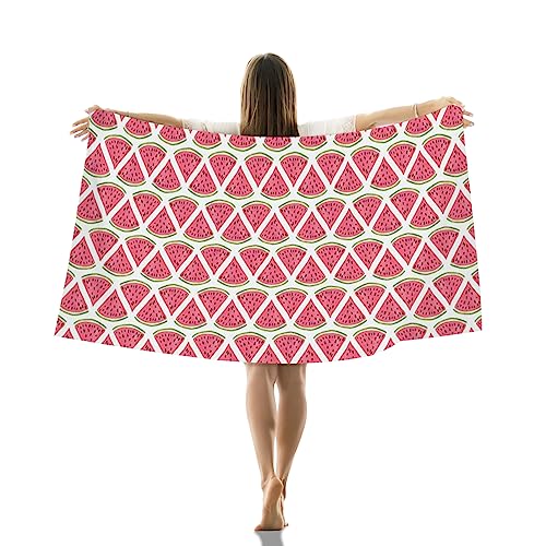 Gyapuk Watermelon Print,Horizontal Oversized Beach Towel,Watermelons Slice in Watercolors,Extra Large Big Pool Swim Travel Soft Towels Blanket for Adult Women Men,Pink White,33x52in(84x133cm)