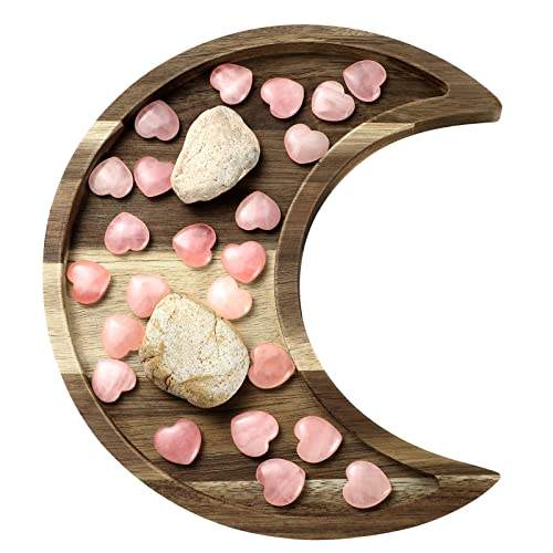 Cunhill Walnut Wood Crystal Tray Wooden Moon Organizer Vintage Style Moon Tray Crystal Dish Tray Moon Display Tray Decorative Trays for DIY Home Dessert Cupcake Biscuit Snack, 9.4 x 4.5 Inch (Wood)