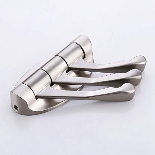 KES Solid Metal Swivel Hook Heavy Duty Folding Swing Arm Triple Coat Hook with Multi Three Foldable Arms Towel/Clothes Hanger for Bathroom Kitchen Garage Wall Mounted Brushed Nickel, A5060-2