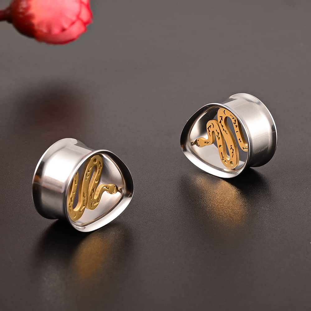Atomhole 2 Pcs Snake Teardrop Ear Gauges Double Flared Ear Plugs Expander Stretcher Tunnels Piercing Body Jewelry 316 Stainless Steel Ear Gauge Perforated Plug (10mm(00G), Black)