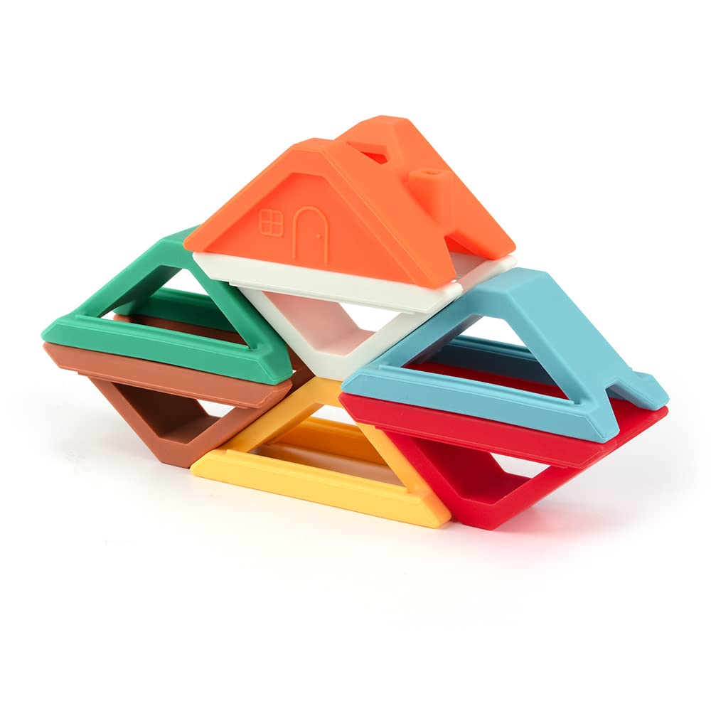 lofca Silicone Building Block Baby Educational Montessori Toy Toddler Stacking Sets House 7 Pieces