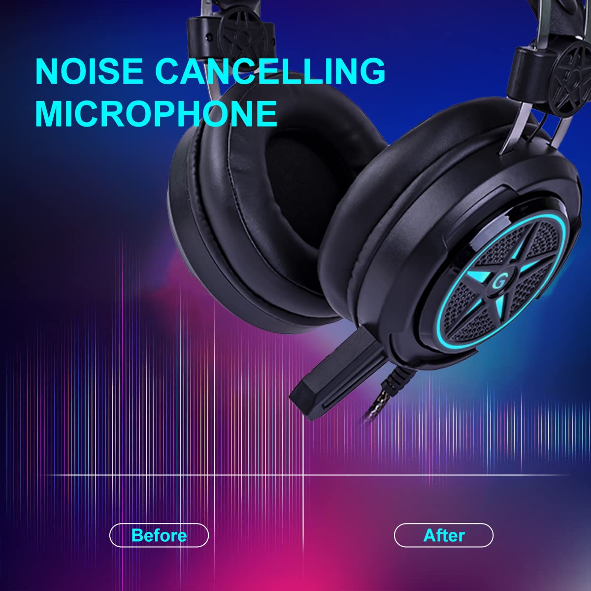 Olyre Gaming Headset G3 for PS4 PS5 Xbox One Switch PC with Noise Canceling Deep Bass Stereo Sound…Over Ear Headphones with Mic, Glowing LED Light, Bass Surround, Soft Earmuffs for Laptop MacNES Games