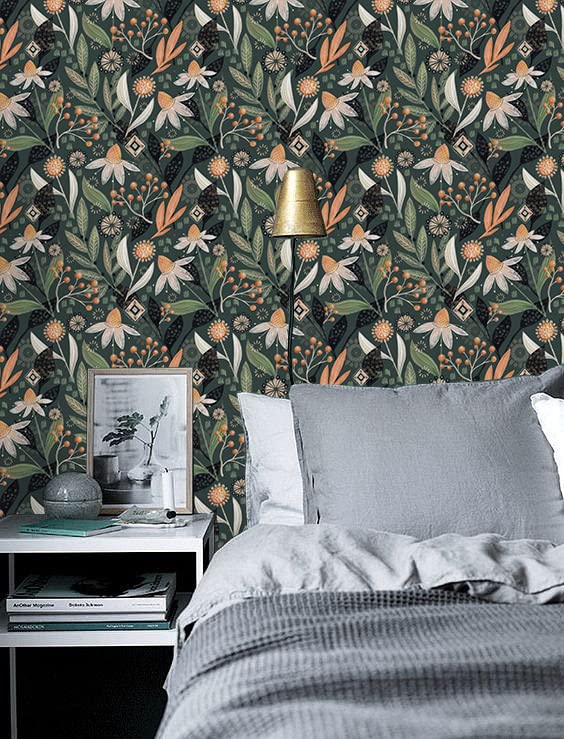 Floralplus Boho Peel and Stick Wallpaper Removable Boho Wallpaper Peel and Stick Floral Botanical Wallpaper for Bedroom Cabinet Wall Office Decor 118 * 17.7in