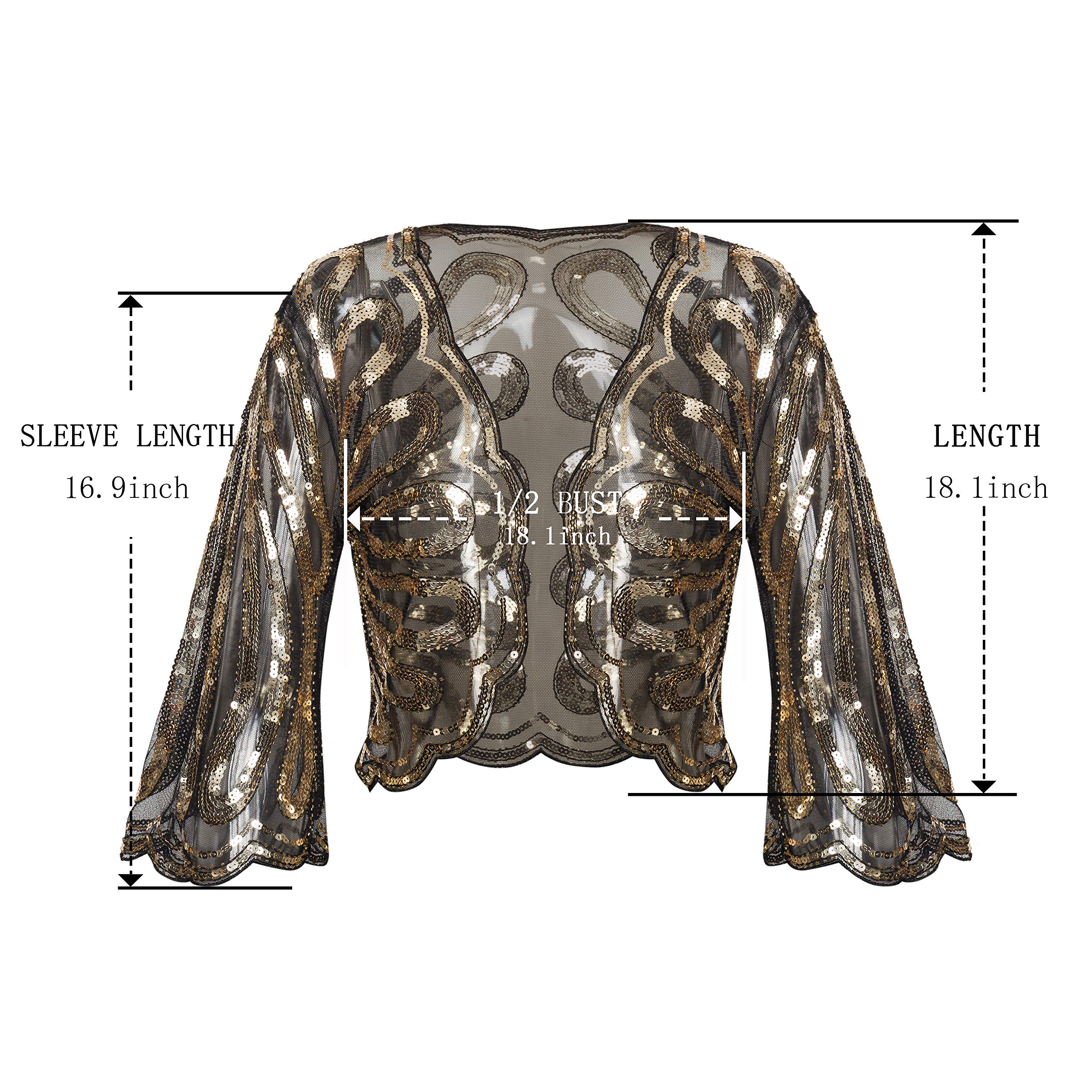 BABEYOND 1920s Sequin Shawl Wrap Gatsby Beaded Evening Cape Flapper Bolero Shrug (Black, X-Large)