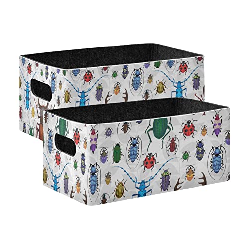 Colored Beetles Bugs Storage Basket Felt Storage Bin Collapsible Towel Storage Decorative Baskets Organizer for Clothes Towels Magazine