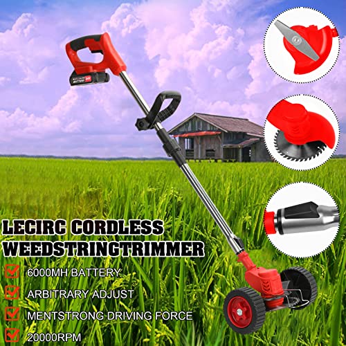 Electric Lawn Mower Grass Trimmer 24V 800W Full Functional Cordless String Trimmer Telescopic Rod D-Shaped Handle Weed Wacker Trimmer 20000 RPM Multi-Purpose Lightweight Bush Cutter for Garden Lawn