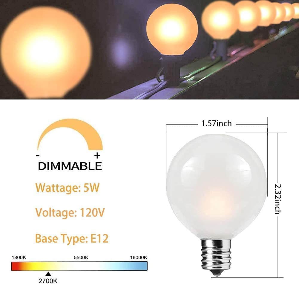 G40 Outdoor Frosted String Lights, 25Ft Globe Frosted White String Lights with 27 Small Round Bulbs, Waterproof Connectable Hanging Lights for Outside Backyard Porch Umbrella Bistro Decor, Black Wire