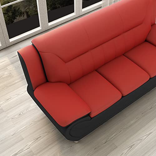 US Pride Furniture Michael Collection Modern Style Faux Leather Couch-Versatile 3 Seater Accent Piece for Living Room, Bedroom or Office-Comfortable Design and Elegant Look, 79" Sofa, Red/Black
