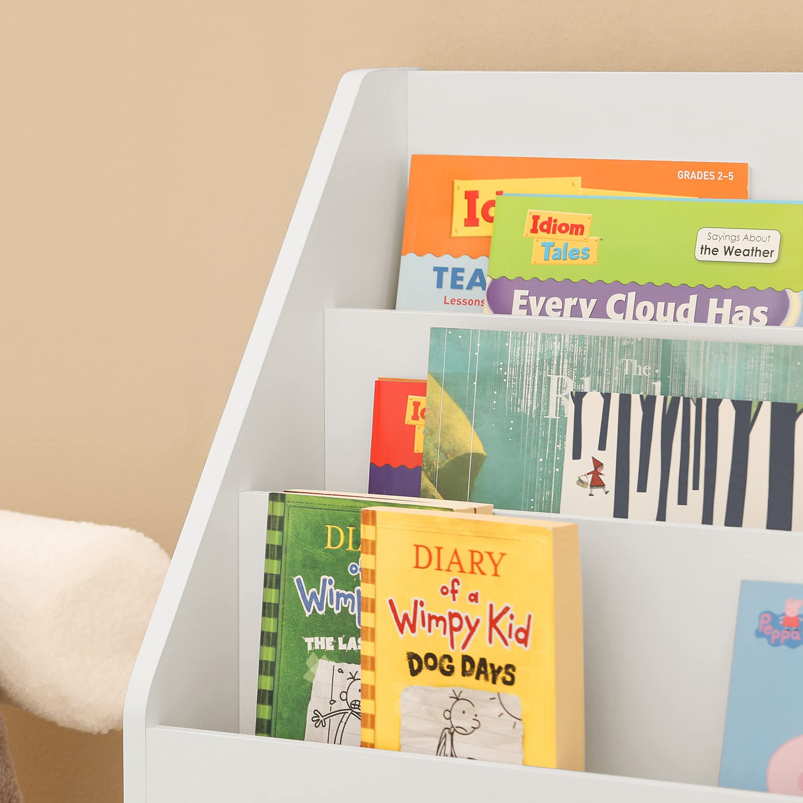 SoBuy Kids Book Shelf 3 Titers Children Bookcase, Toy Shelf Storage Display Shelf Rack Organizer Holder Playroom Nursery Classroom Library, White, KMB39-W