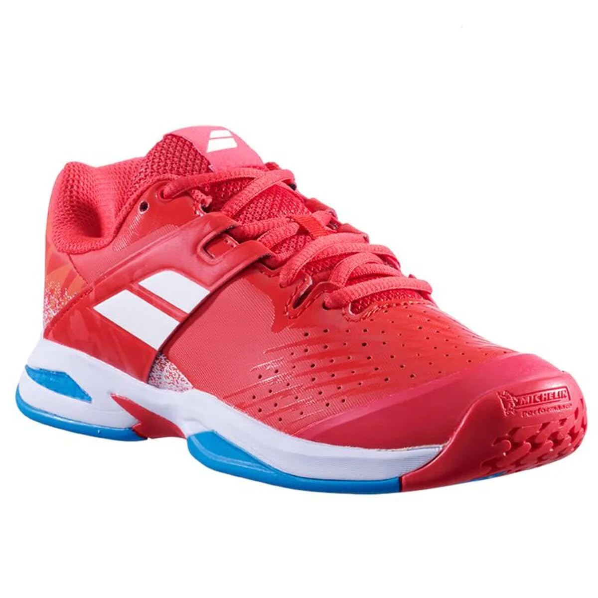 Babolat Junior Propulse All Court Kids' Tennis Shoes, Cherry Tomato White (US Size 3)