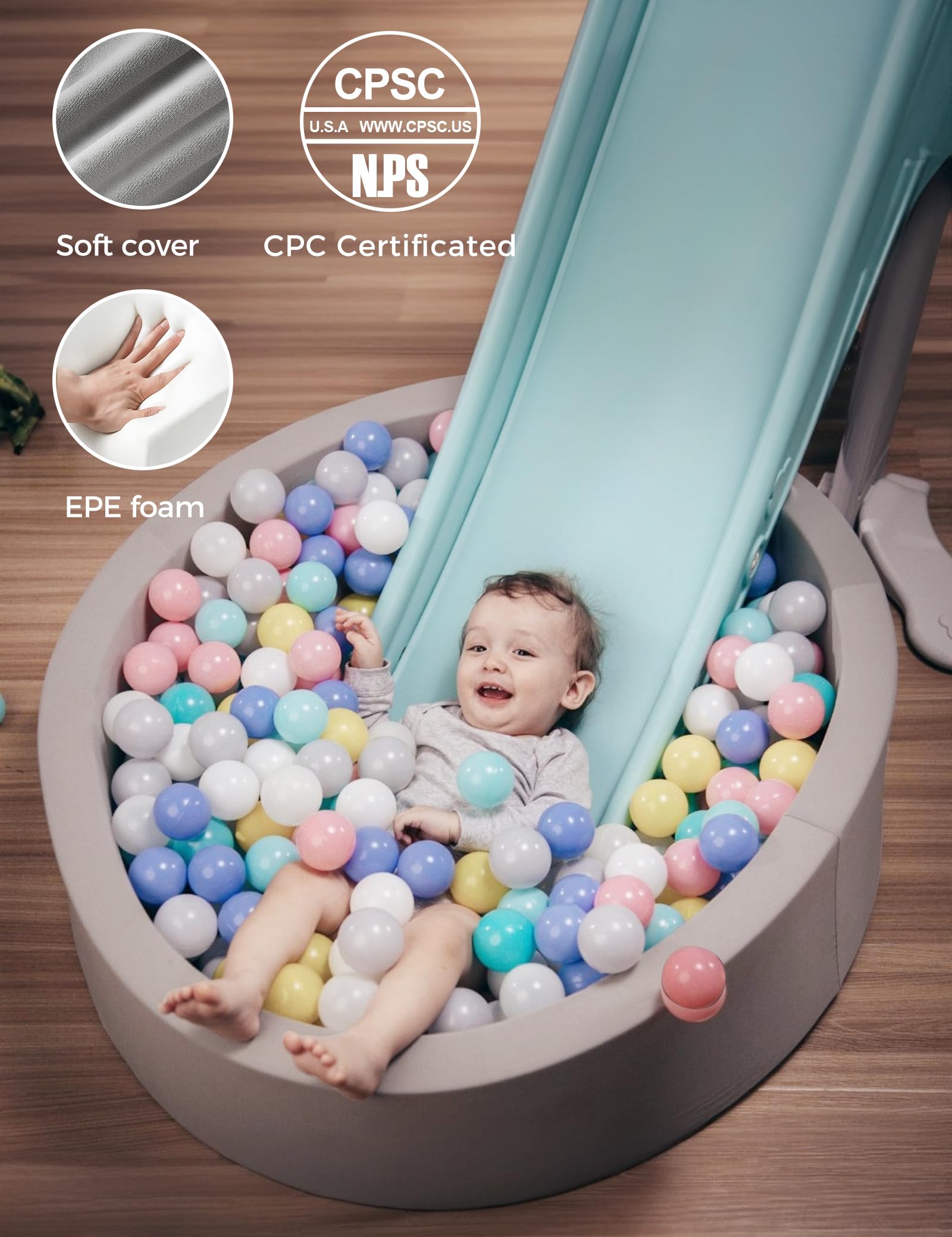 HOFISH Foam Playset with Ball Pit for Toddler Children, Playset Designed Easy to Clean or Install, Children Indoor Active Climbing Crawling and Playing -(Balls NOT Included) (Light Gray, 1PC)