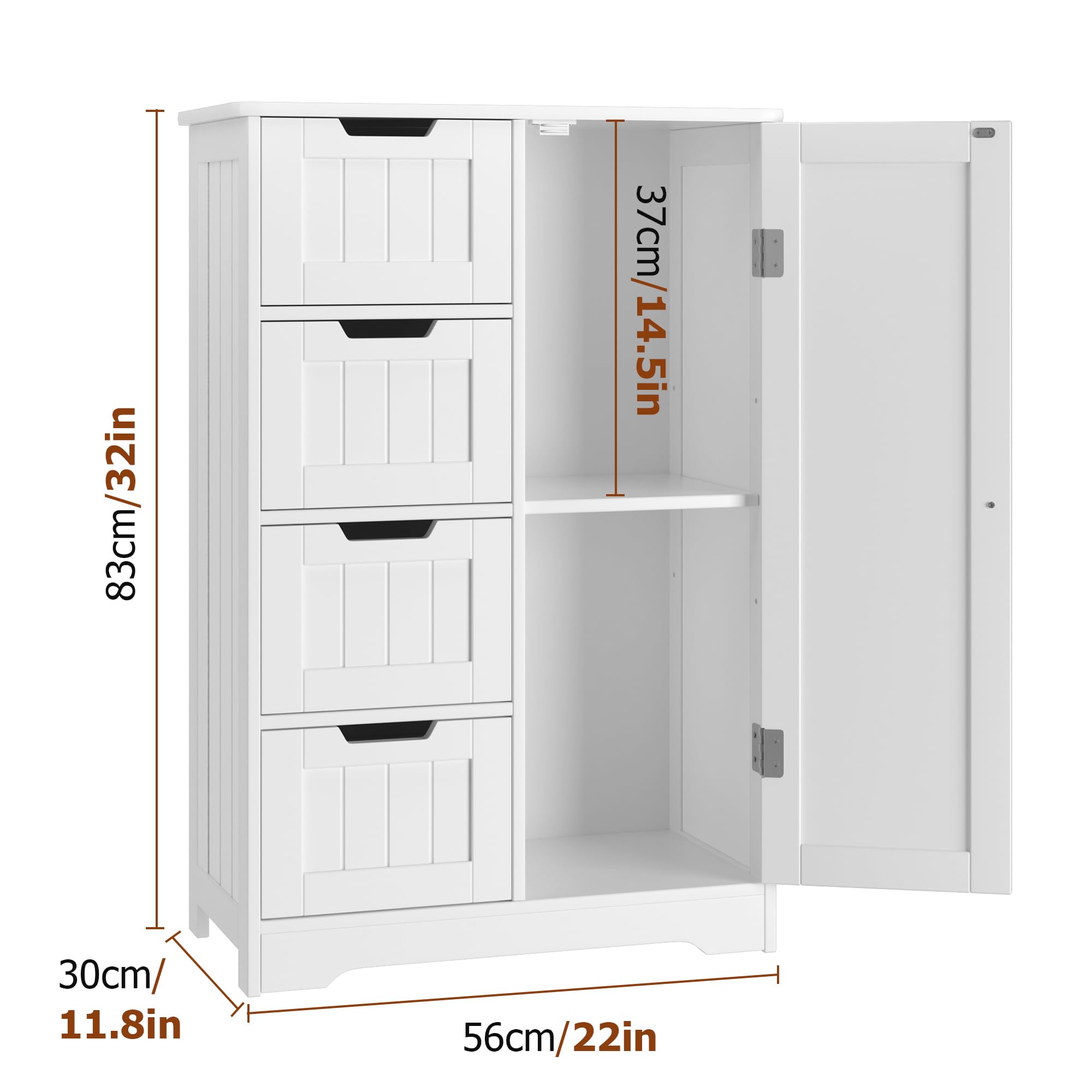 BOTLOG Bathroom Storage Cabinet, Small Kitchen Pantry Storage Cabinet with Drawers, Pantry Cabinet Storage Cupboard with Adjustable Shelf for Bathroom, Living Room, Dining Room, White