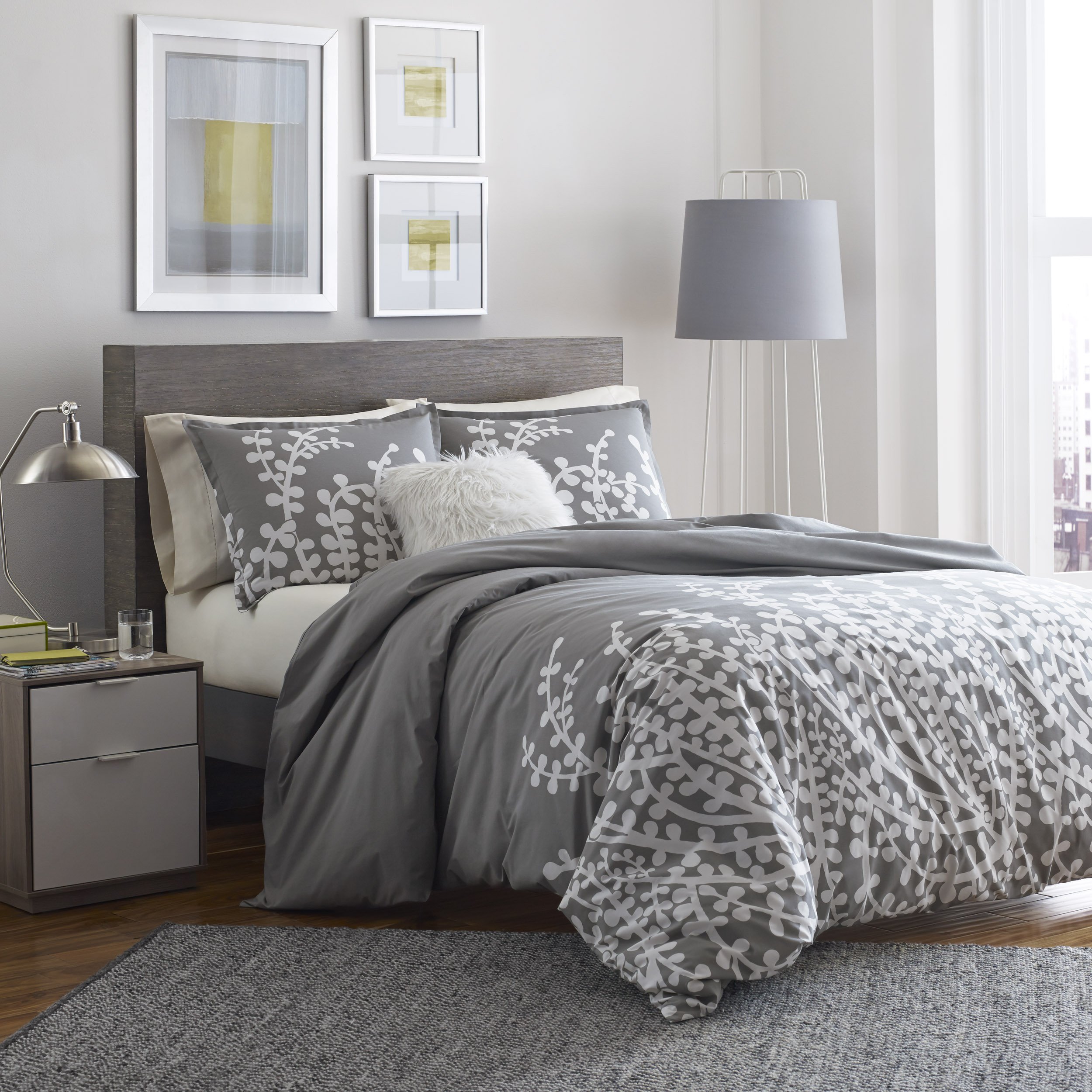 City Scene - Full/Queen Duvet Cover Set, Cotton Bedding with Matching Shams, Softens with Each Wash (Branches Grey, Full/Queen)