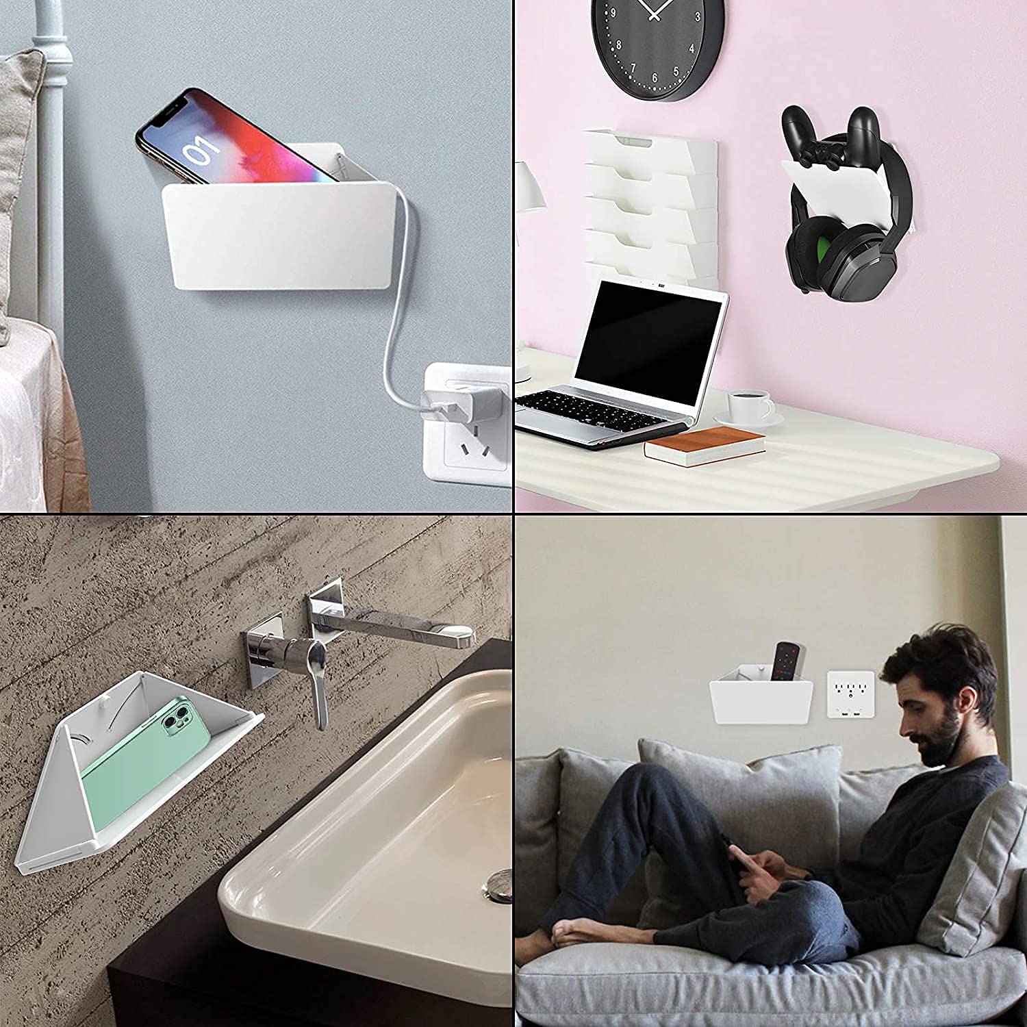 Holder Wall Mount Damage-Free (2 Pack),can be folded,Compatible with Game Controller,Headphone, Mobile Phone, Remote Controller, for Kitchen, Living Room, Bathroom, Bedside, Office