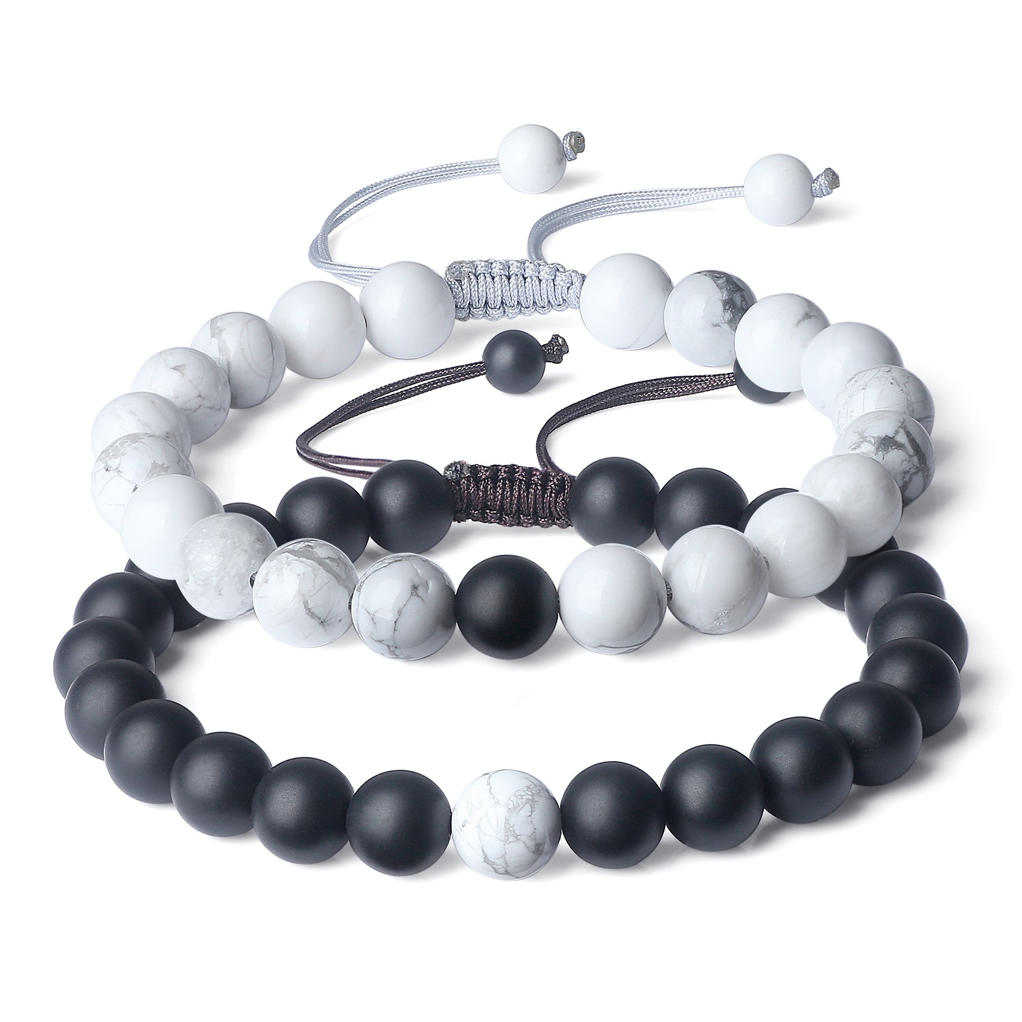 AmorWing Semi Precious Stones Onyx Howlite Yin Yang Mala Beads Relationship Bracelet