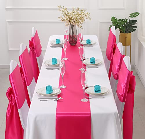 Horbaunal 12 Pack Hot Pink Satin Table Runner 12 x 108 Inch, Smooth Table Runners for Wedding Banquets Birthday Party
