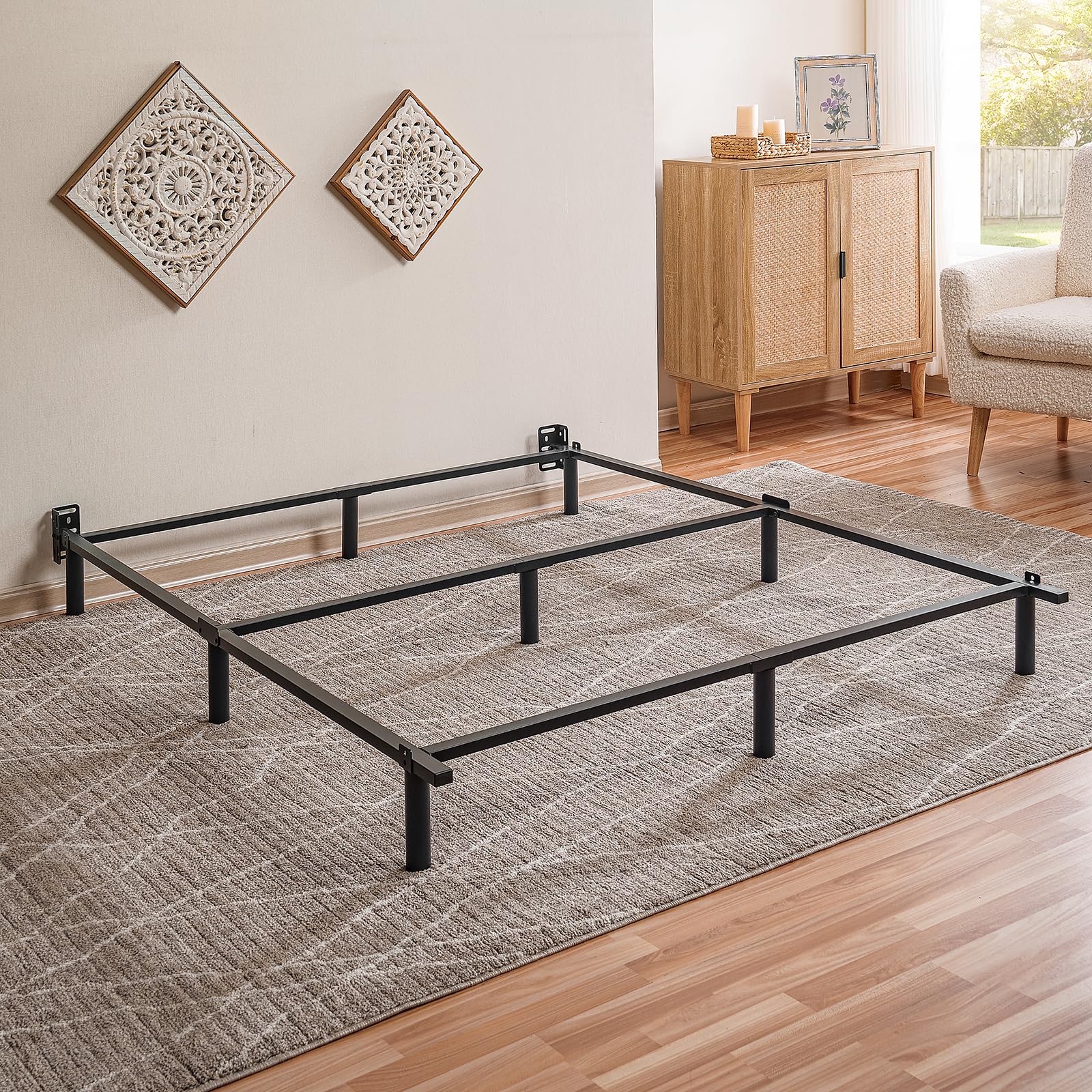 NELGUTA Basics Metal Bed Frame, 7 Inch Support for Box Spring and Mattress Set, Black, King