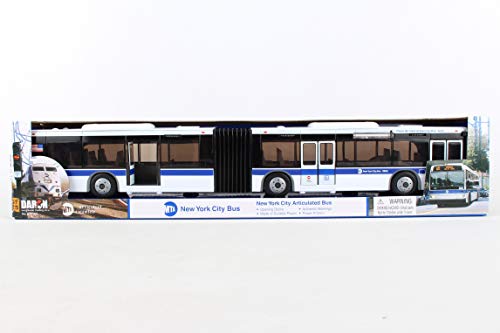 Daron RT8563 New York City MTA Metro Articulated Electric Bus 1:43 Scale- 16 Inches long White/Blue/Black