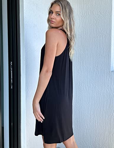 Ekouaer Womens Sleeveless Nightgown Sleepwear Summer Slip Night Dress,Black,XX-Large