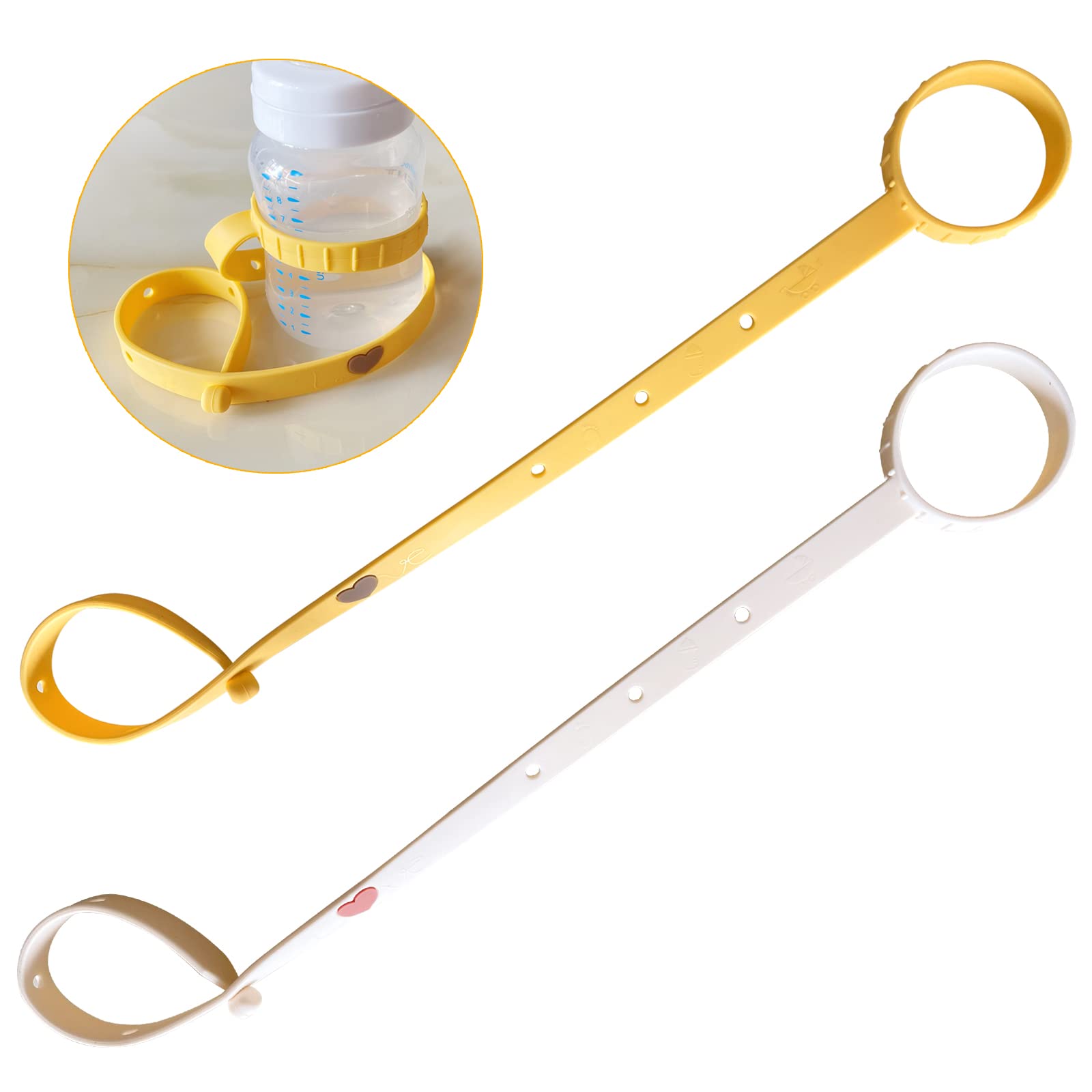 Bottle Strap for Baby,EAZMOM Water Bottle Sippy Cup Silicone Safety Tether 2pcs Adjustable Toy Teether Harness Leash for Strollers,High Chair,Carseat(Yellow、White)