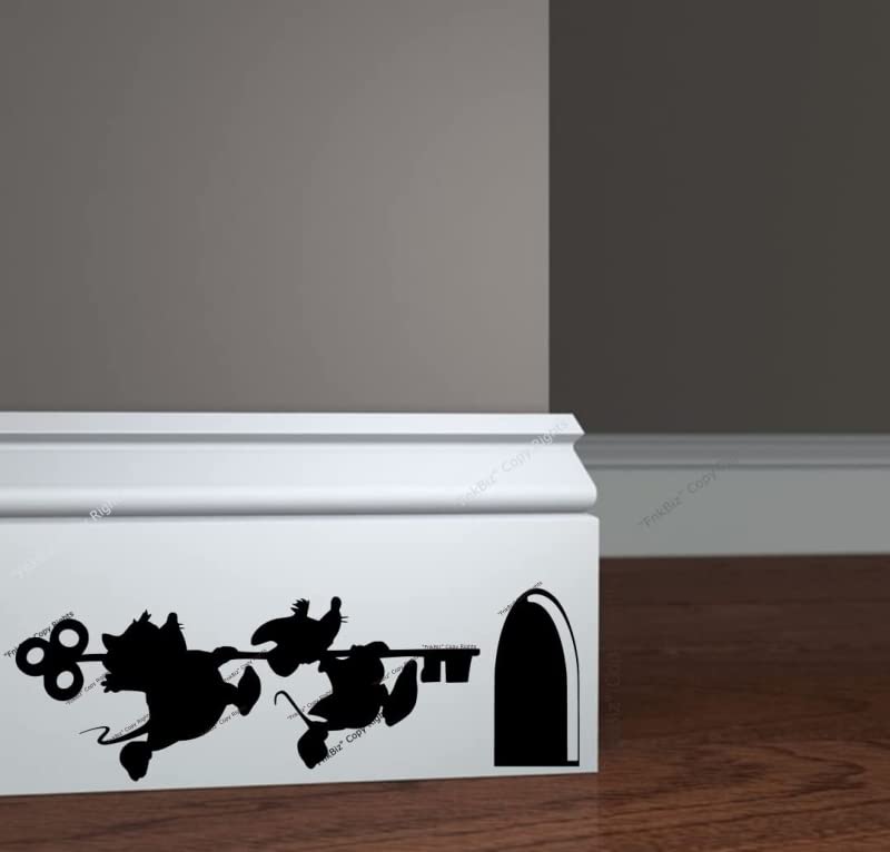FnkBiz Jaq and Gus Wall Decal Mouse Hole Baseboard Sticker Mouse Hole Wall Decal 7 x 3 | Black | Set of 02 Decals