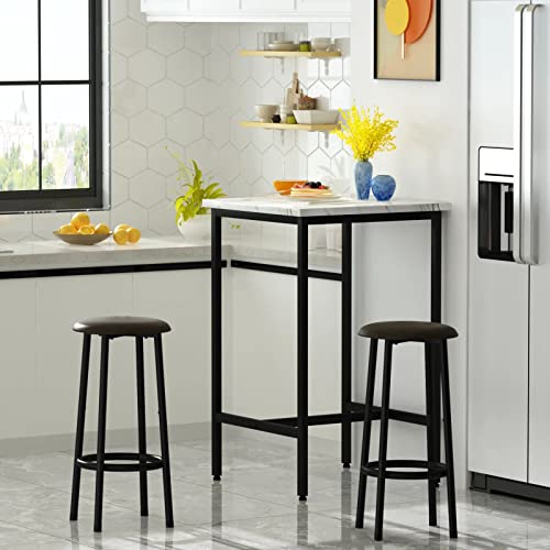 LinkRomat Pub Table Set of 3, Small Dining Table for 2, Bistro Table and Chairs, Bar Height Table w/2 Stools Counter Height Table Kitchen Bar Small Kitchen Table for Breakfast Nook Small Space