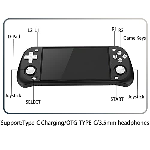 Diketigeey RGB10 MAX 2 Handheld Game Console 5 Inch IPS Screen Open Source with 16+128G TF Cards 17000 Games 64Bit PS1 PCE 6 Hours Battery Life Open Source Linux System Game Player (Black)