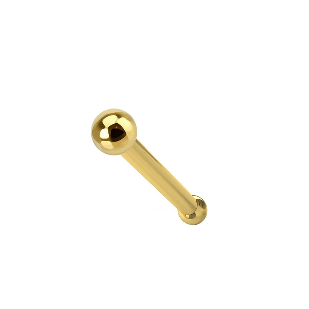 AtoZ Piercing - 9K Solid Yellow Gold 1.5MM Plain Ball Top 22 Gauge Ball End Nose Stud Piercing Jewelry
