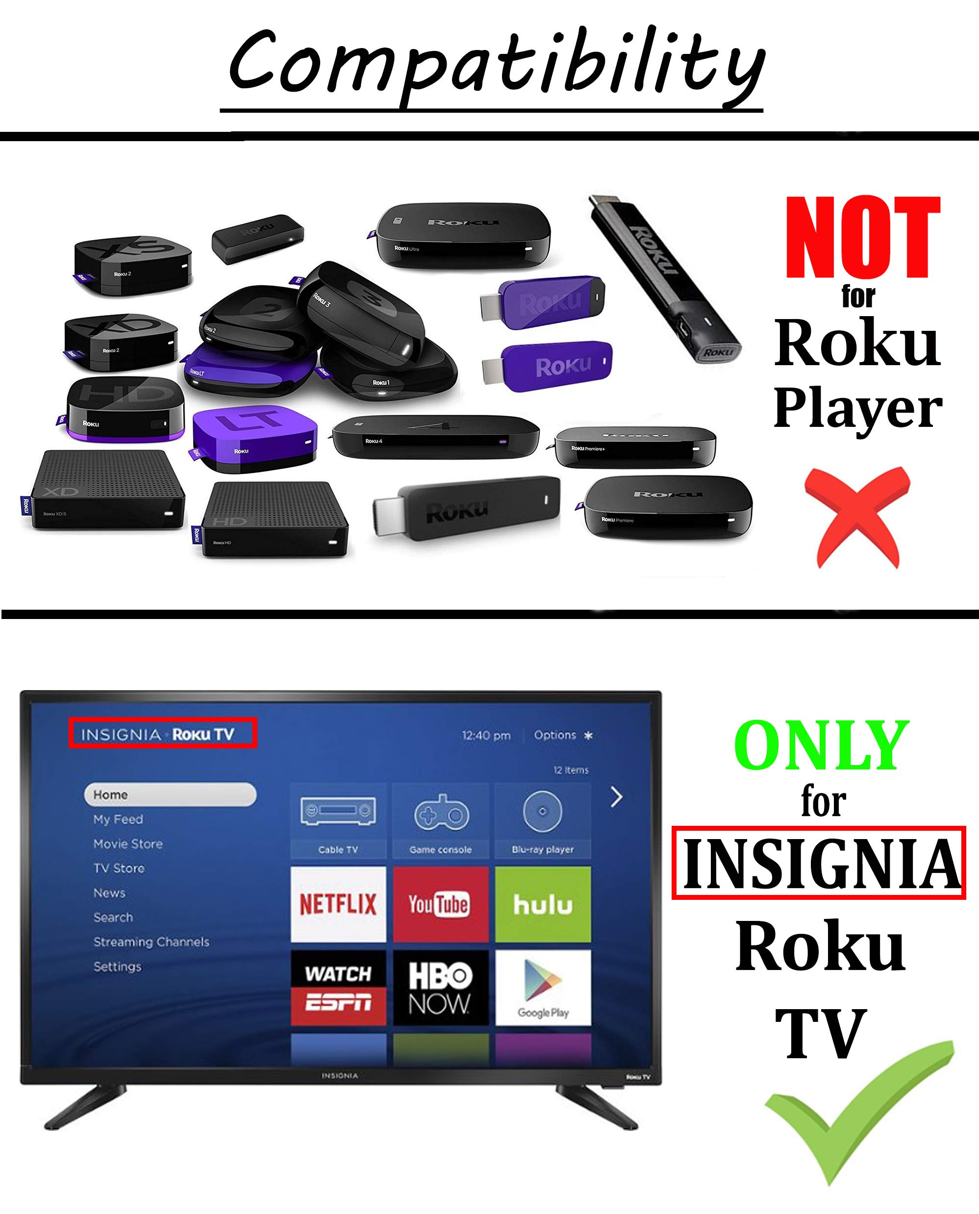 Genuine Insignia NS-RCRMX-18 Roku TV Remote Control fit All Insignia Roku TVs. NO Pairing!! not for Insignia Regular TV, not for Roku Stick and Roku Player.
