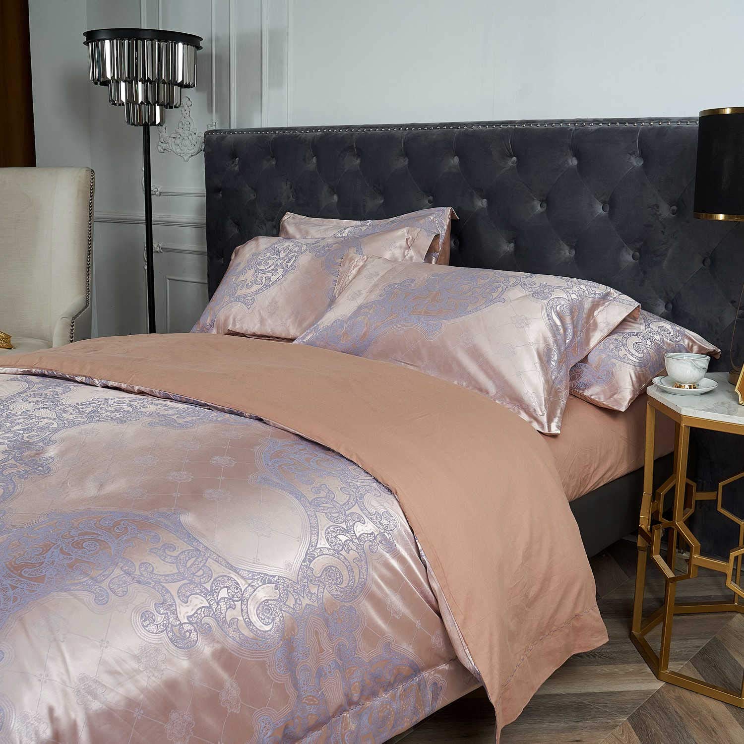 Dolce Mela Queen - 6 Piece Bedding Duvet Cover Set, Luxury Jacquard Top, 100% Soft Combed Cotton Inside, Superior Comfort, Breathable, All-Season, Machine Washable, DM805Q, Multi-Color