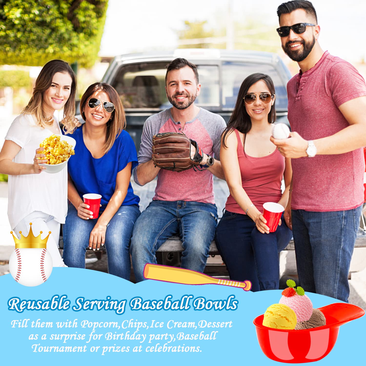 Szsrcywd 24 Pack Plastic Baseball Helmet Bowl,Mini Ice Cream Dessert Baseball Cap Bowls,Party Snack Cups for Birthday Party Supplies(Red Blue and White)