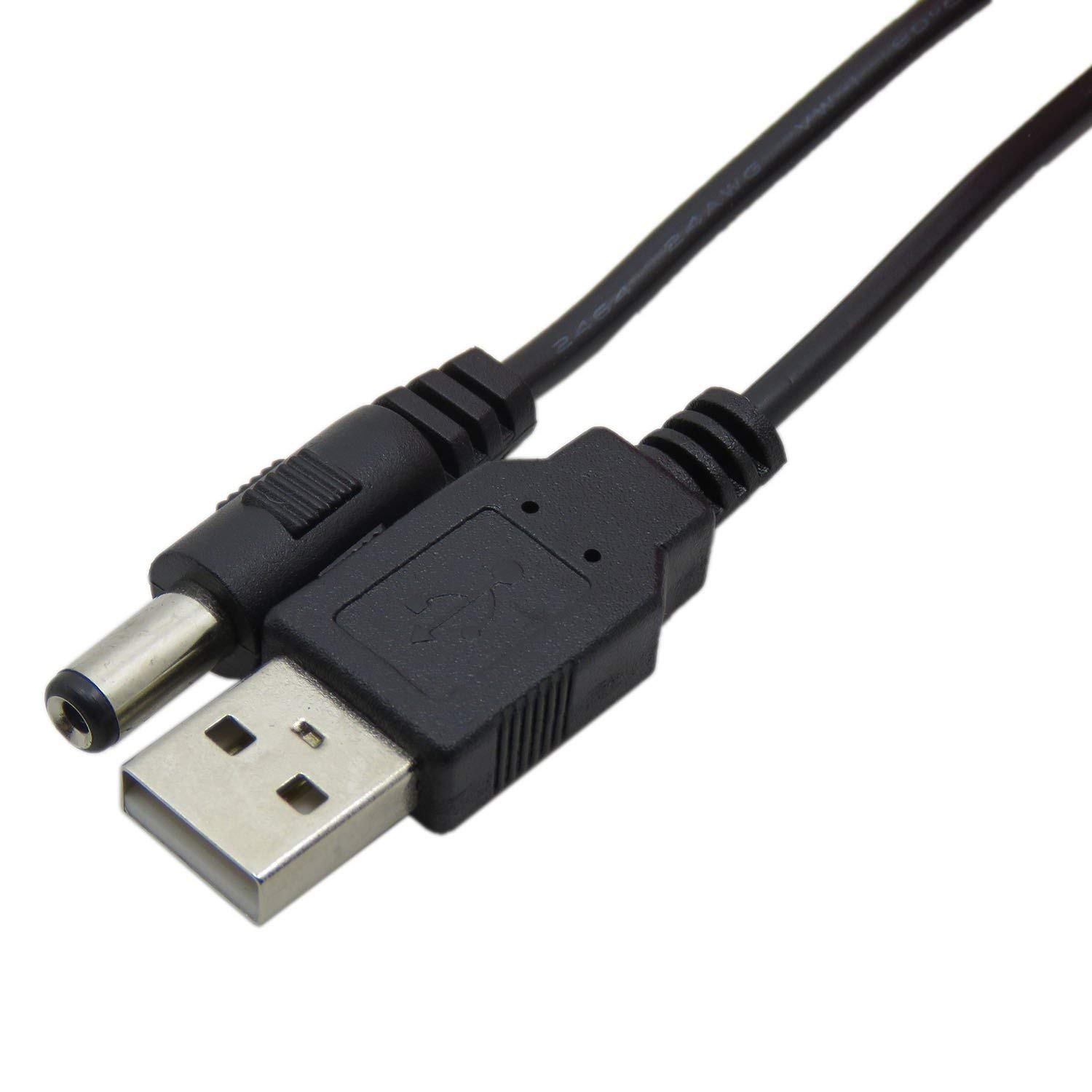 HiLetgo 5pcs USB 2.0 A Male to DC 5.5x2.1mm 5 Volt DC Connector Charge Barrel Jack Power Cable Black(Max 2.5 Ampere Power Cable, Center PIN Positive)