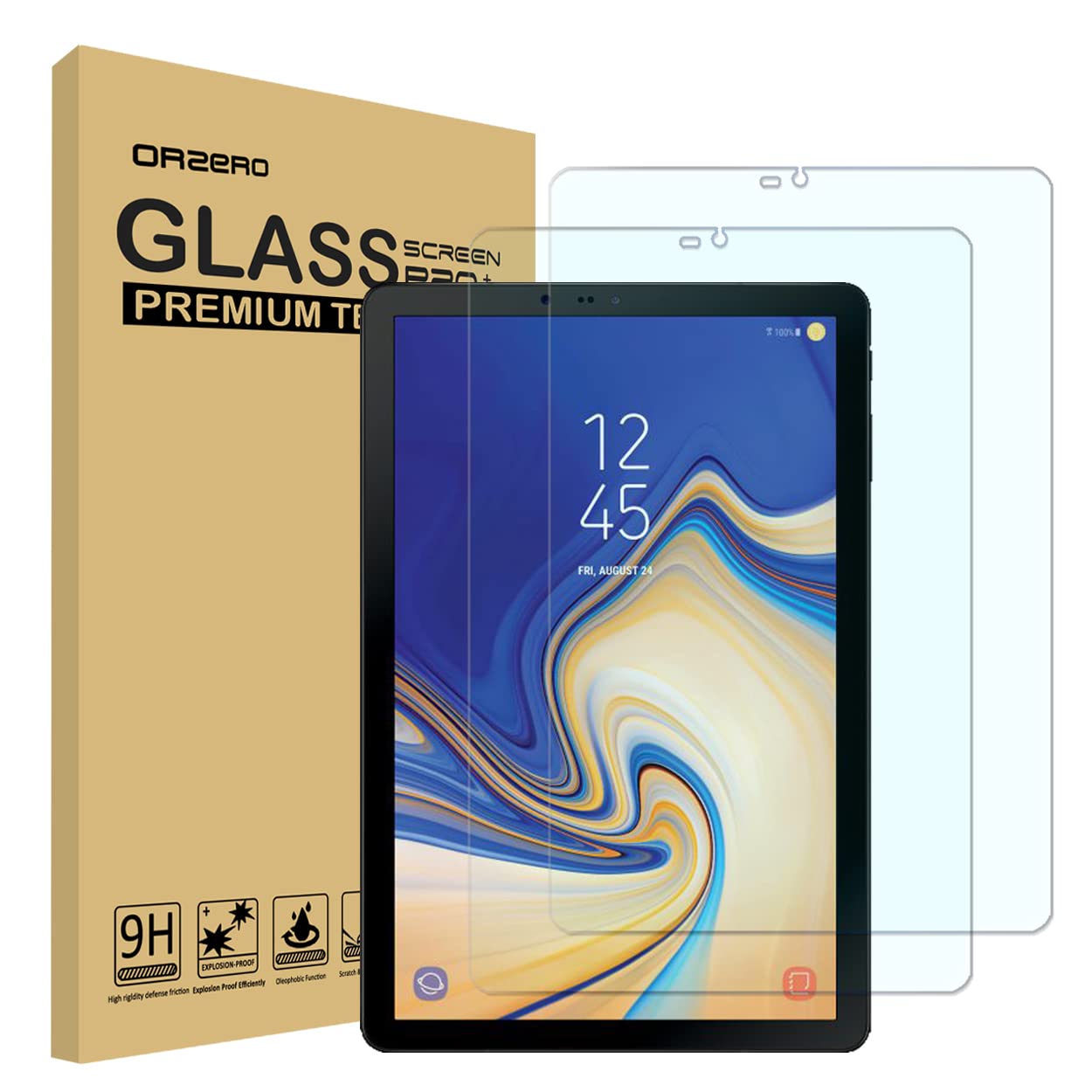 Orzero (2 Pack) Tempered Glass Screen Protector Compatible for Samsung Galaxy Tab S4 2018 T835/T830, HD 2.5D Arc Edges 9 Hardness Anti-Scratch Full-Coverage