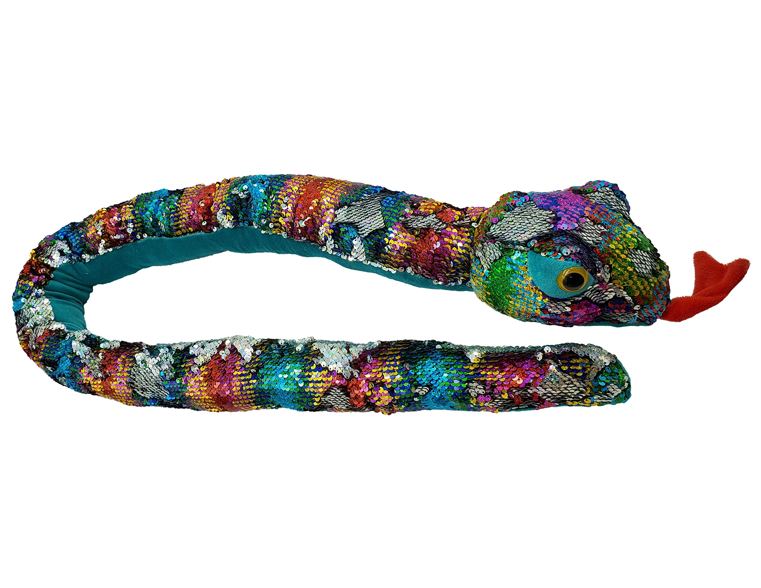 LMC Products Rainbow Flip Sequin Stuffed Snake - Reversible Sequin Pet Snake Stuffed Animal - Giant 60 inches long