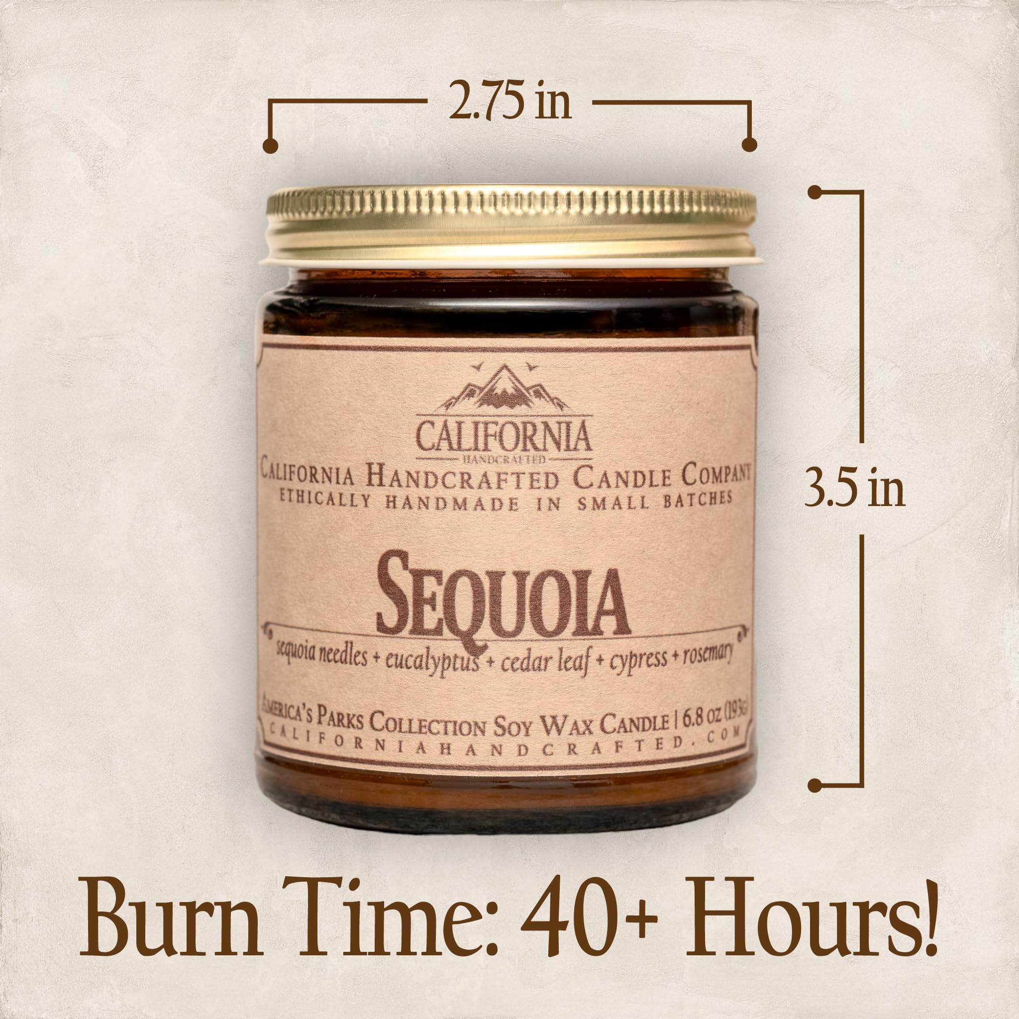 California Handcrafted Sequoia National Park Amber Jar Soy Wax Candle - Sequoia Needles, Eucalyptus, Cedar Leaf, Cypress, Rosemary, 9 oz, America's National Parks Collection