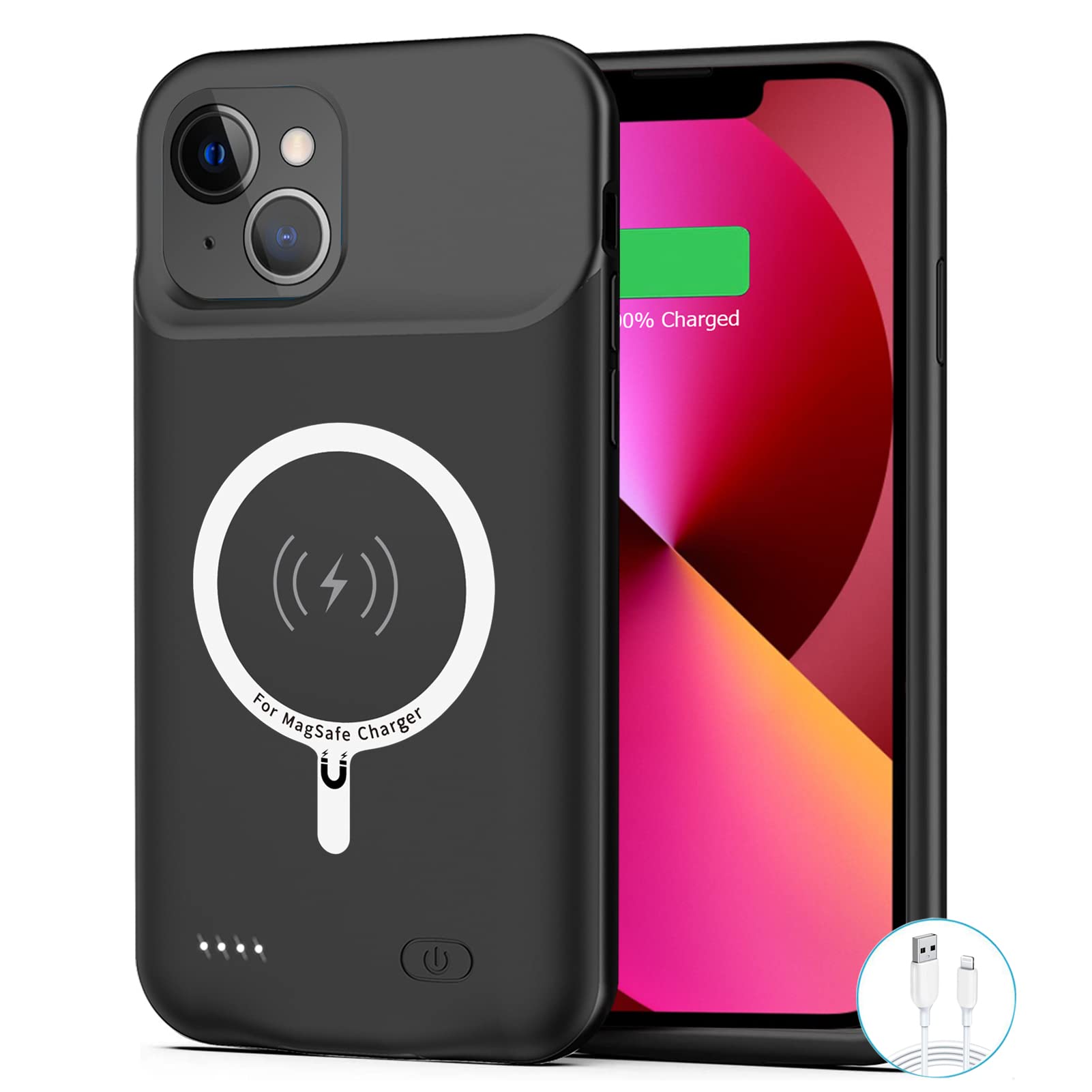 BOVSRT Battery Case for iP20mAh Slim Rechargeable 2ss Charger Case Extended Battery Pack w2lay Wireless Charging Case Compatible for iPh2ack Black