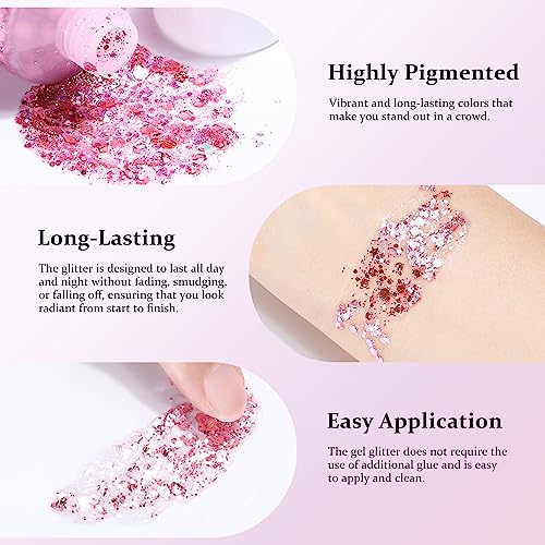 TEOYALL Long Lasting Body Glitter Holographic Sparkling Cosmetic Grade Chunky Glitter for Face Hair (White)
