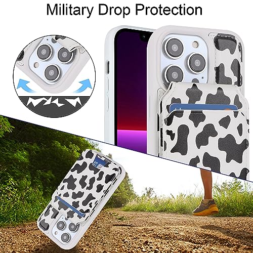 Havaya for iPhone 13 Pro Max Case with Card Holder iPhone 12 Pro Max Case Magsafe Compatible magsafe Wallet Detachable 2-in-1 for Women and Men-Cow Print Black
