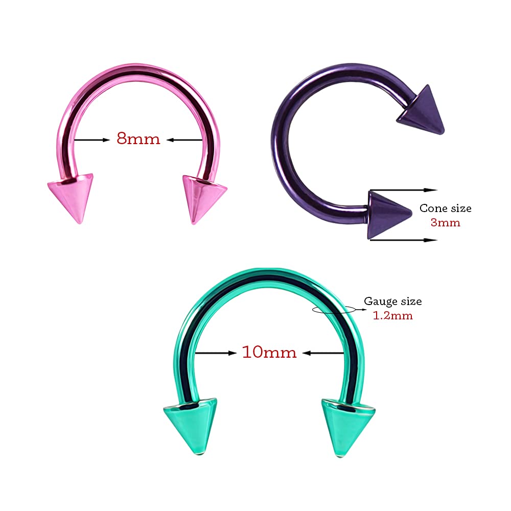 AtoZ Piercing Colorful Red Neon Anodized 16 Gauge - 8MM Length 316L Surgical Steel CBB with Cone Body Jewelry