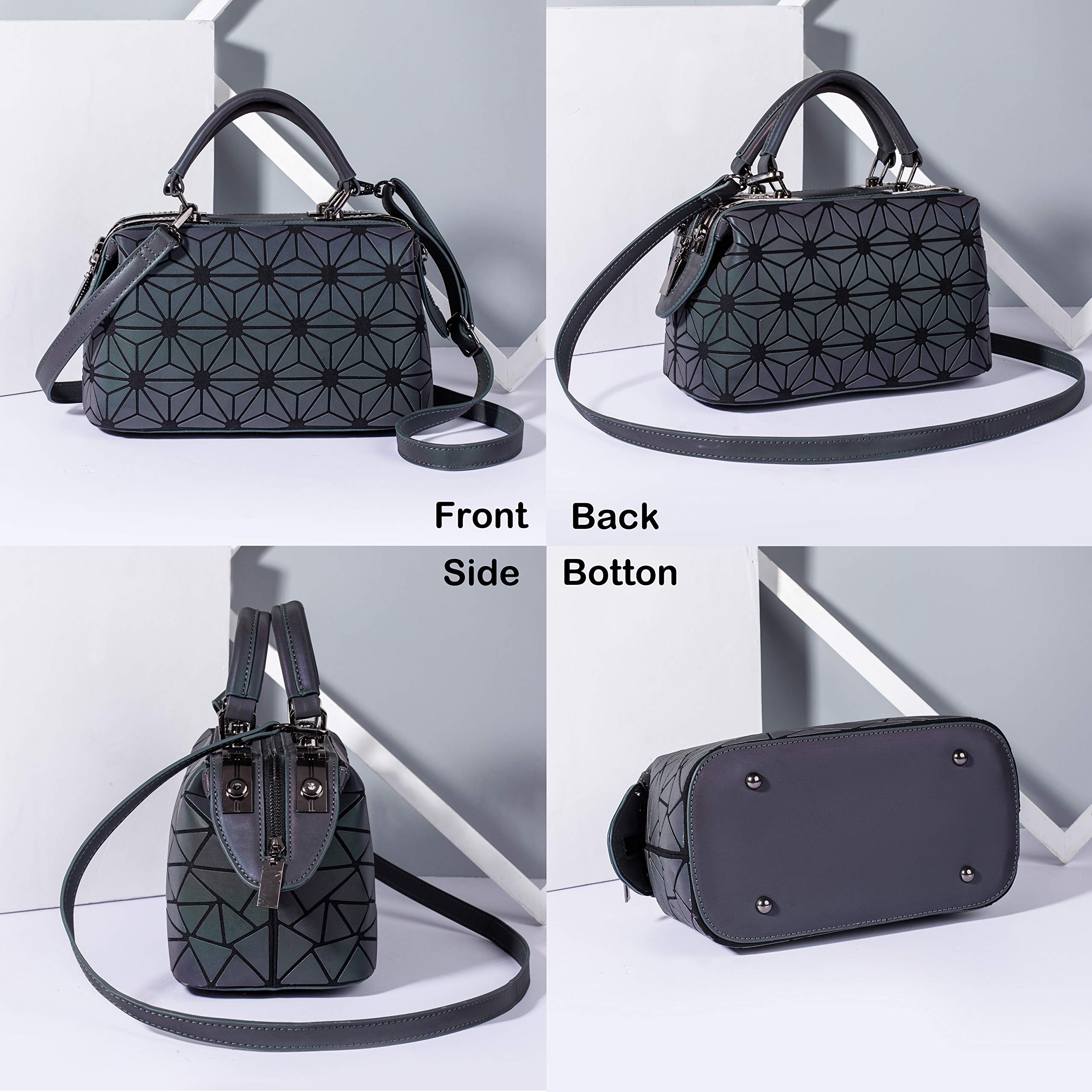 Geometric Luminous Purses and Handbags Holographic Reflective Crossbody Bag Irredescent Flash Rainbow Tote B2