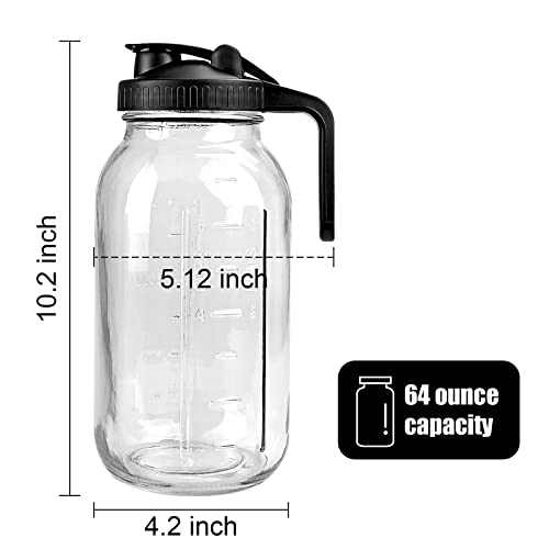 Half Gallon Mason Jar Pitcher, 64 oz Sun Tea Jar Large Wide Mouth Mason Jar Pitcher with Airtight Lid,2 Quart Glass Pitcher for Lemonade,Coffee,Ice Tea Pitcher for Fridge