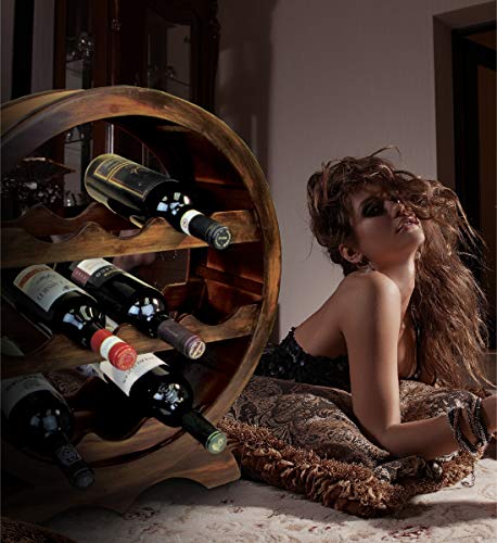 Puzzled Solomon Wine Rack - Freestanding Wooden Circle Wine Holder for 10 Wine Bottles, Decorative Wine Bottle Rack Table Top, Rustic Countertop Wine Storage Shelf Organizer for Wine Bar & Home Decor