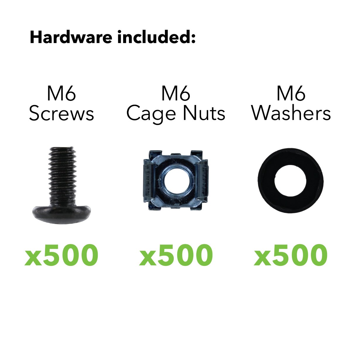 NavePoint M6 Cage Nuts and Screws for Server Shelves Cabinets - 100 Pk Rack Mount