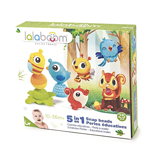 Lalaboom My First Step-by-Step Developmental Sensory 25 Piece Character Bead Activity Set – Pop, Twist, Mix, Stack, and Lace — Montessori Method STEM Focus – Dishwasher Safe - Ages 10 Months+ - BL320