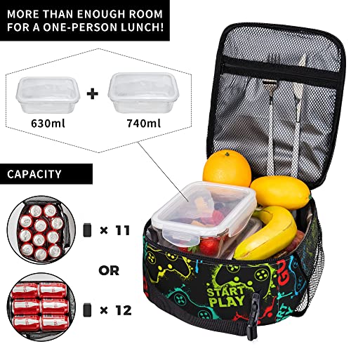 FUABJPOI Video Game Controller Insulated Lunch Bag - Reusable Lunch Box - Portable Lunch Tote For Women Men And Kids