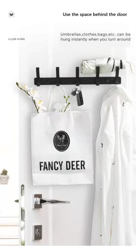 Hook Hanger with 5 Heavy Duty Metal Hooks for Hanging Coats Towels Hats Clothes, Suitable for Bedroom,Kitchen,Restroom,Bathroom Etc,Wall Mounted,Black